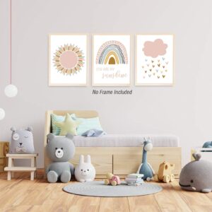 Nursery Wall Art Pink Rainbow Canvas Print - You Are My Sunshine Wall Art Decor Cloud Nursery Pictures Wall Art for Girl Bedroom Nursery Prints Posters Kids Room Wall Art 16x24x3 Inch unframed