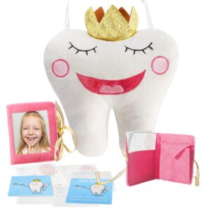 allyors tooth fairy pillow for girl tooth fairy kit for first tooth tooth fairy box with keepsake notepad, tooth fairy pouch and bag for tooth fairy gifts (pink-1)