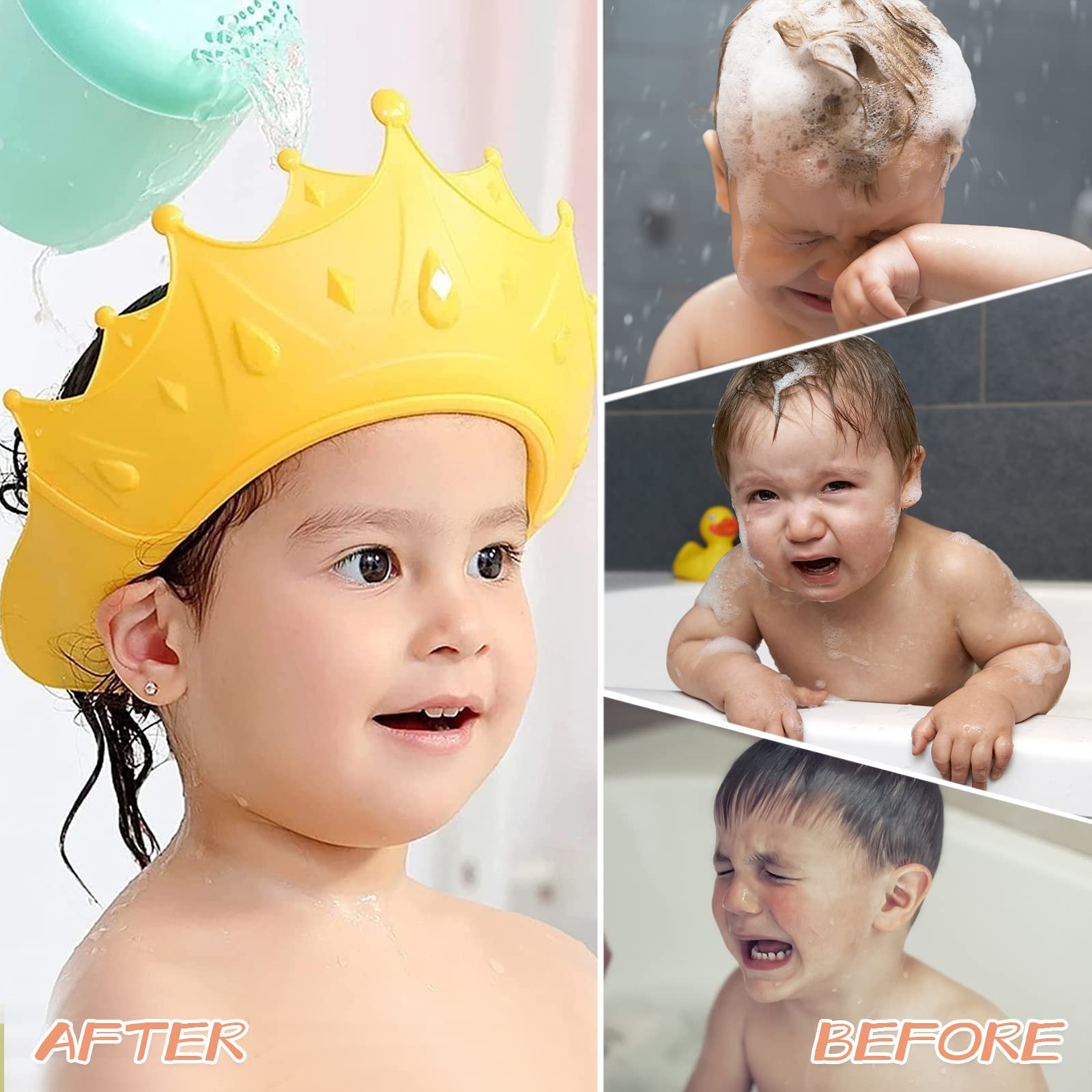 Baby Shower Cap, Bath Head Cap Visor for Washing Hair Girls Boys Protect Ears Eyes, Adjustable Shower Cap Kids(Yellow)