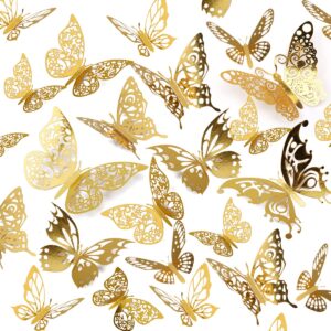 trubetter 72pcs 3d gold butterfly wall decor - removable stickers wall decor room mural for party cake decoration metallic fridge sticker kids bedroom nursery classroom wedding decor diy gift