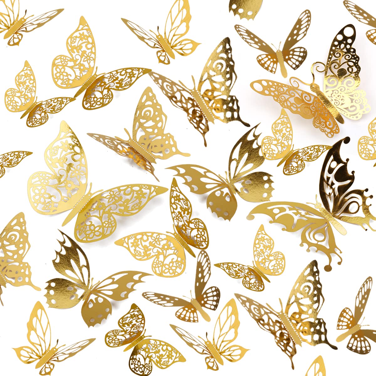 Trubetter 72Pcs 3D Gold Butterfly Wall Decor - Removable Stickers Wall Decor Room Mural for Party Cake Decoration Metallic Fridge Sticker Kids Bedroom Nursery Classroom Wedding Decor DIY Gift