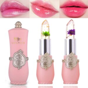 2 pack crystal flower jelly lipstick,magic color changing lipstick,ph clear temperature color changing lip gloss,lip balm,long lasting nourishing moisturizing lip stick set(set c)