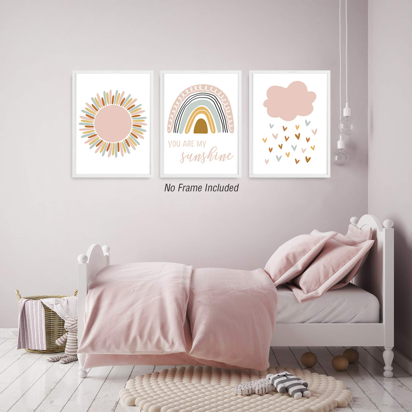 Nursery Wall Art Pink Rainbow Canvas Print - You Are My Sunshine Wall Art Decor Cloud Nursery Pictures Wall Art for Girl Bedroom Nursery Prints Posters Kids Room Wall Art 16x24x3 Inch unframed