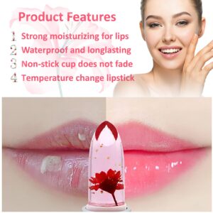 2 Pack Crystal Flower Jelly Lipstick,Magic Color Changing Lipstick,PH Clear Temperature Color Changing Lip Gloss,Lip Balm,Long Lasting Nourishing Moisturizing Lip Stick Set(Set C)