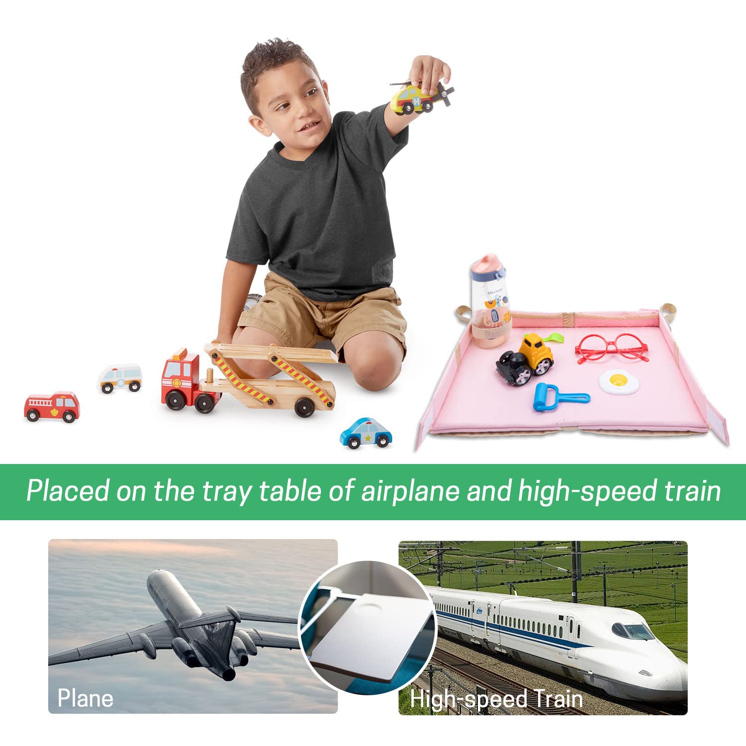 SWISSELITE Foldable Travel Tray Cover, Kids Travel Tray, Airplane Play Table Travel Placemat Tray- Used on Train Airplane Tray for Toddlers Children Unisex