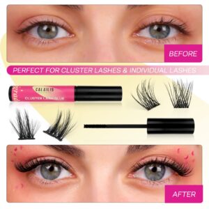 CALAILIS Lash Glue, Cluster Lash Glue, Lash Extension Glue, Upgraded Eyelash Glue Super Strong Hold 48 Hours for Lash Clusters, Waterproof Mascara Wand Lash Glue Black