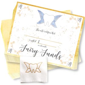 20 moments of tooth | 20 customizable cash replacement tooth fairy cards and 1 tooth fairy bag | tooth fairy gifts for girls and boys | 20 moments fairy funds toothfairy gift