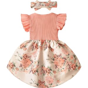 Newborn Baby Girl Dress Floral Ruffle Sleeve Casual Beach Sundress Princess Skirt Clothes Summer Outfits Dresses for Girls (Pink, 3-6 Months)