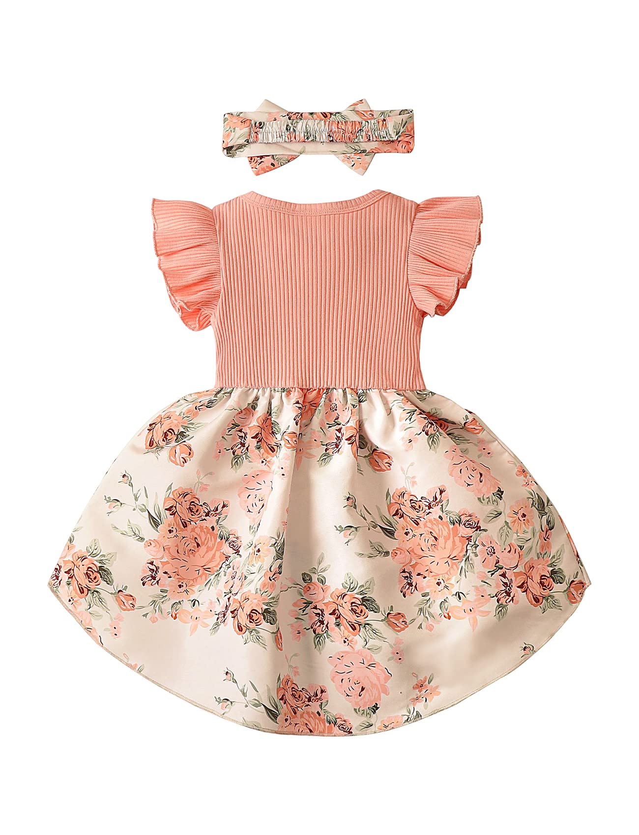 Newborn Baby Girl Dress Floral Ruffle Sleeve Casual Beach Sundress Princess Skirt Clothes Summer Outfits Dresses for Girls (Pink, 3-6 Months)