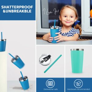 Kids Straw Cups Toddler Stainless Steel Stackable Cups with Silicone Straws and Lids 8.5 oz 12 oz Kids Insulated Spill Proof Tumblers Powder Coated Baby Drinking Cups for Boy Girl (Blue, Green, 4)