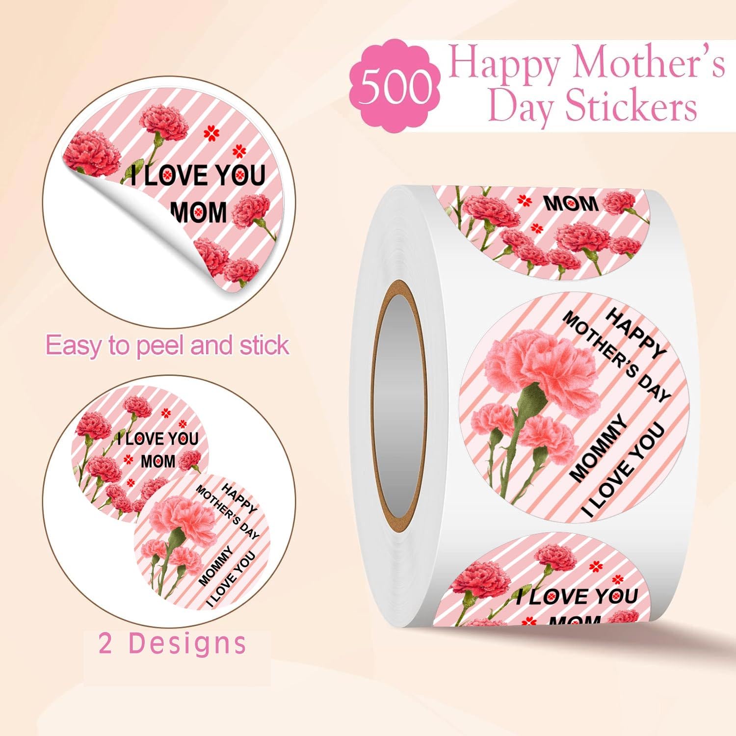 2 Inch Happy Mothers Day Stickers Mother’s Day Labels Floral Mother's Day Gift Tag for Card,Presents Package Bag 500 Pcs/Roll