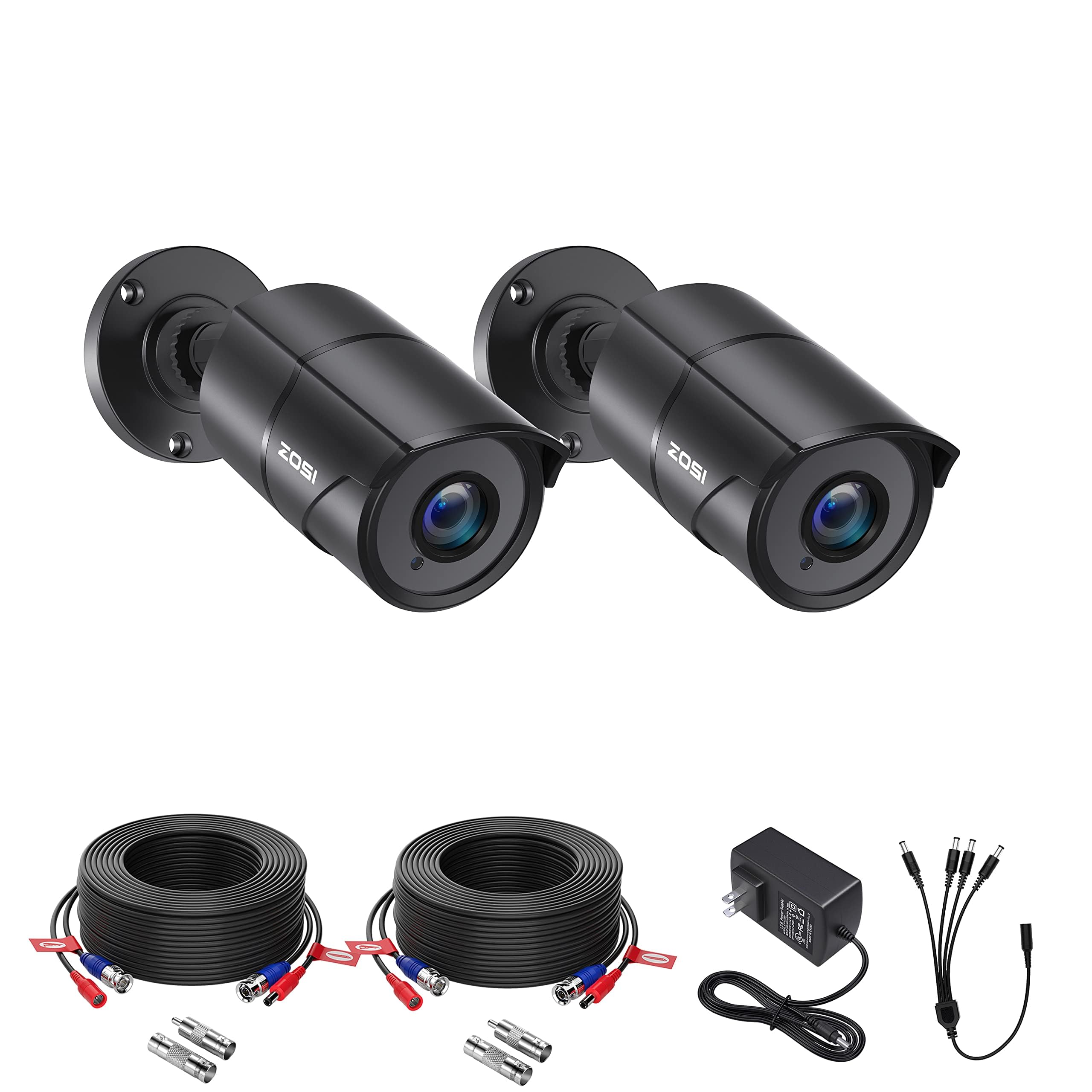 ZOSI 2Pack 2MP 1080p 1920TVL HD-TVI Home Security Camera Outdoor Indoor with Audio Recording,36PCS LEDs,120ft Night Vision, 105°View Angle, Weatherproof Surveillance CCTV Bullet Camera (Black Color)