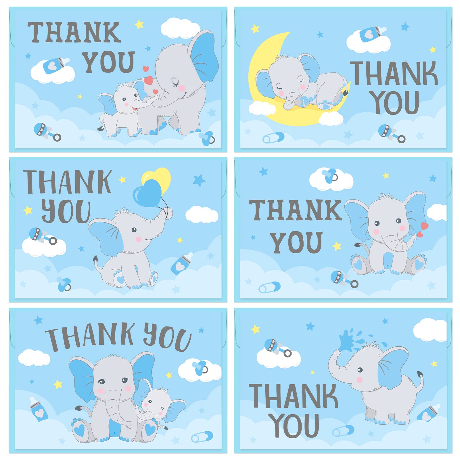 Baby Shower Thank You Cards 24pcs Elephant Baby Shower for boy Thank You Card with Envelopes & Stickers Blue Little Peanut Baby Shower Thank You Cards Boy Baby Birthday Favors Gift Cards