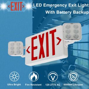 Exit Signs with Emergency Lights, Red LED Two Adjustable Head Emergency Exit Light with Backup Battery, AC 120V/277V, ABS Fire Resistant, UL Listed (2Pack)