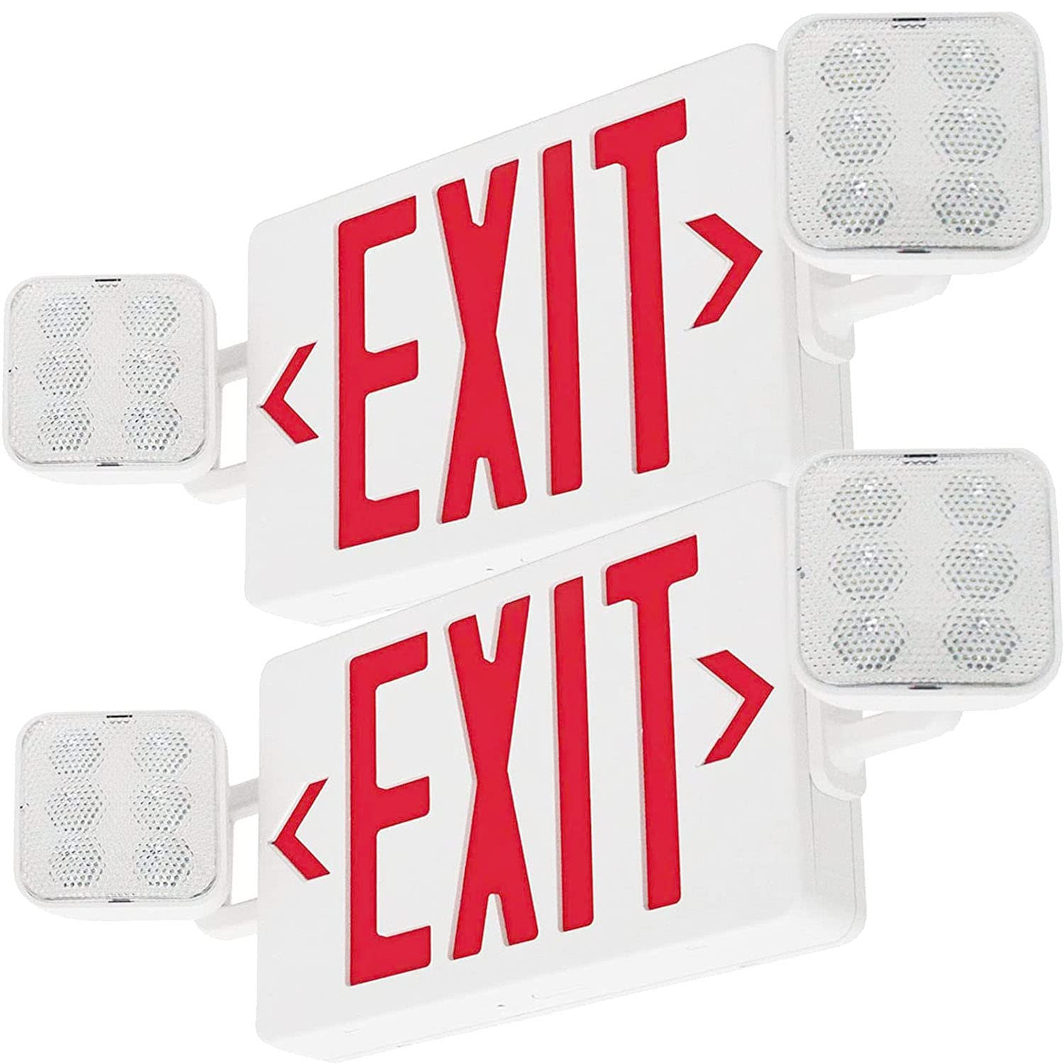 Exit Signs with Emergency Lights, Red LED Two Adjustable Head Emergency Exit Light with Backup Battery, AC 120V/277V, ABS Fire Resistant, UL Listed (2Pack)