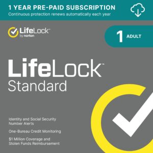 lifelock standard identity theft protection, individual plan, 1 year auto-renewing subscription [online code]