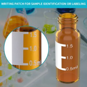 Autosampler Vials 2ml 1000 Pcs, Lab Amber Vials with Writing Area and Graduations, 9-425 Threaded Sample Vials, White PTFE & Red Silicone Septa