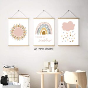 Nursery Wall Art Pink Rainbow Canvas Print - You Are My Sunshine Wall Art Decor Cloud Nursery Pictures Wall Art for Girl Bedroom Nursery Prints Posters Kids Room Wall Art 16x24x3 Inch unframed