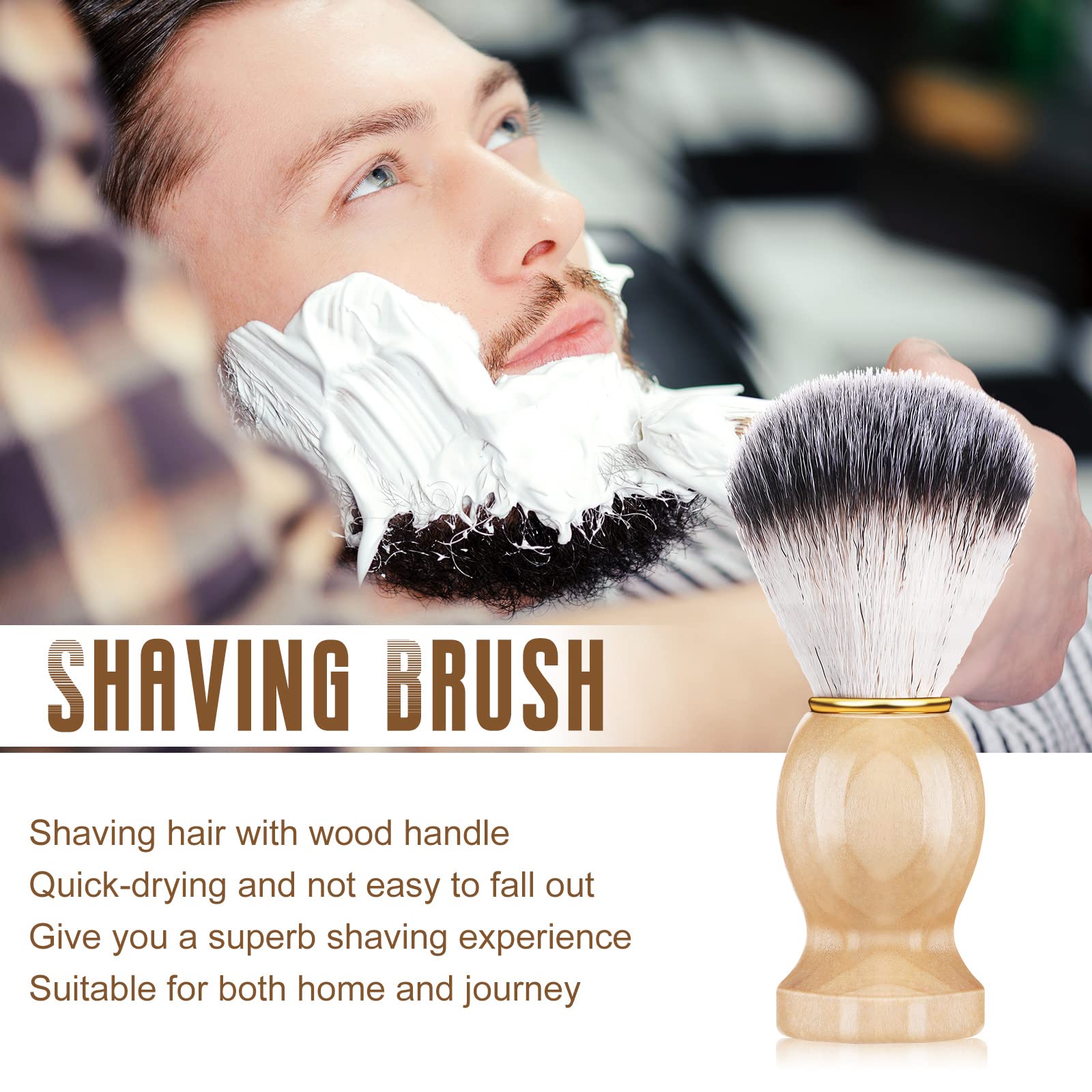 2 Pack Men Shaving Brush Synthetic Shaving Tool Shave Brush with Hard Wood Handle Synthetic Travel Shave Brush Shaving Paint Brush for Men Hair Salon Tool Gifts Home Travel