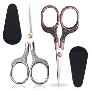 2pcs vintage stainless steel cuticle precision embroidery scissors beauty grooming for nail, facial hair, eyebrow, eyelash, nose hair, moustache, manicure crochet threading tool