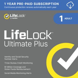 lifelock ultimate plus identity theft protection, individual plan, 1 year auto-renewing subscription [online code]