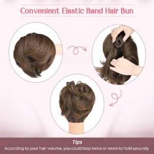 HOOJIH Messy Bun Hair Pieces, 4 Pieces Messy Bun Straight Bun Hair Pieces for Women Wavy Tousled Updo Short Ponytail Hair Extensions Hair Scrunchies Large Bun with Elastic Band - Silver Gray