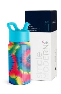 simple modern kids water bottle with straw lid | insulated stainless steel reusable tumbler for toddlers, school | summit collection | 14oz, tie-dye