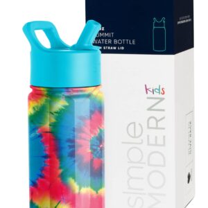 Simple Modern Kids Water Bottle with Straw Lid | Insulated Stainless Steel Reusable Tumbler for Toddlers, School | Summit Collection | 14oz, Tie-Dye