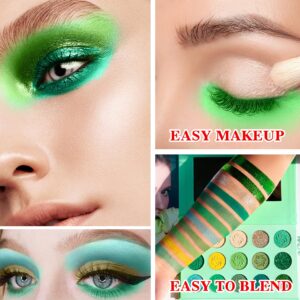 Green Eyeshadow Palette,Eye Shadow Plattet,15 Colors Professional Makeup Palette,Matte Glitter Highly Pigmented Eyeshadow Palette for Eye Makeup, Long Lasting Waterproof Colorful Eye Shadow Powder