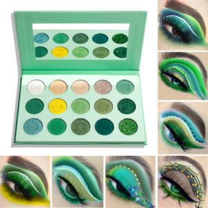 green eyeshadow palette,eye shadow plattet,15 colors professional makeup palette,matte glitter highly pigmented eyeshadow palette for eye makeup, long lasting waterproof colorful eye shadow powder