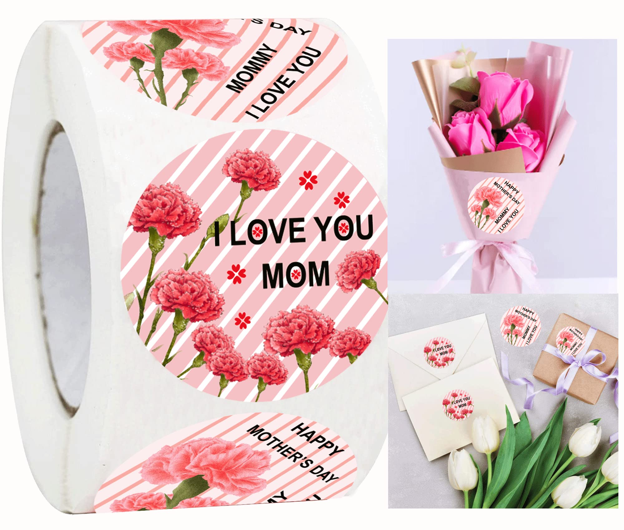 2 Inch Happy Mothers Day Stickers Mother’s Day Labels Floral Mother's Day Gift Tag for Card,Presents Package Bag 500 Pcs/Roll