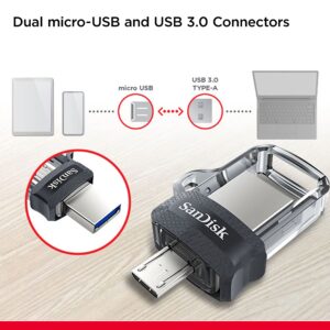 SanDisk 256GB Ultra Dual Drive m3.0 for Android Devices and Computers - microUSB, USB 3.0 - SDDD3-256G-GAM46, Black