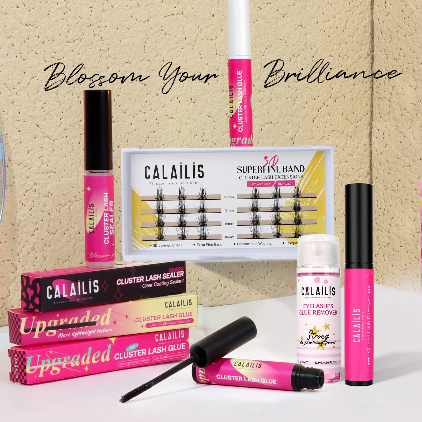 CALAILIS Lash Glue, Cluster Lash Glue, Lash Extension Glue, Upgraded Eyelash Glue Super Strong Hold 48 Hours for Lash Clusters, Waterproof Mascara Wand Lash Glue Black