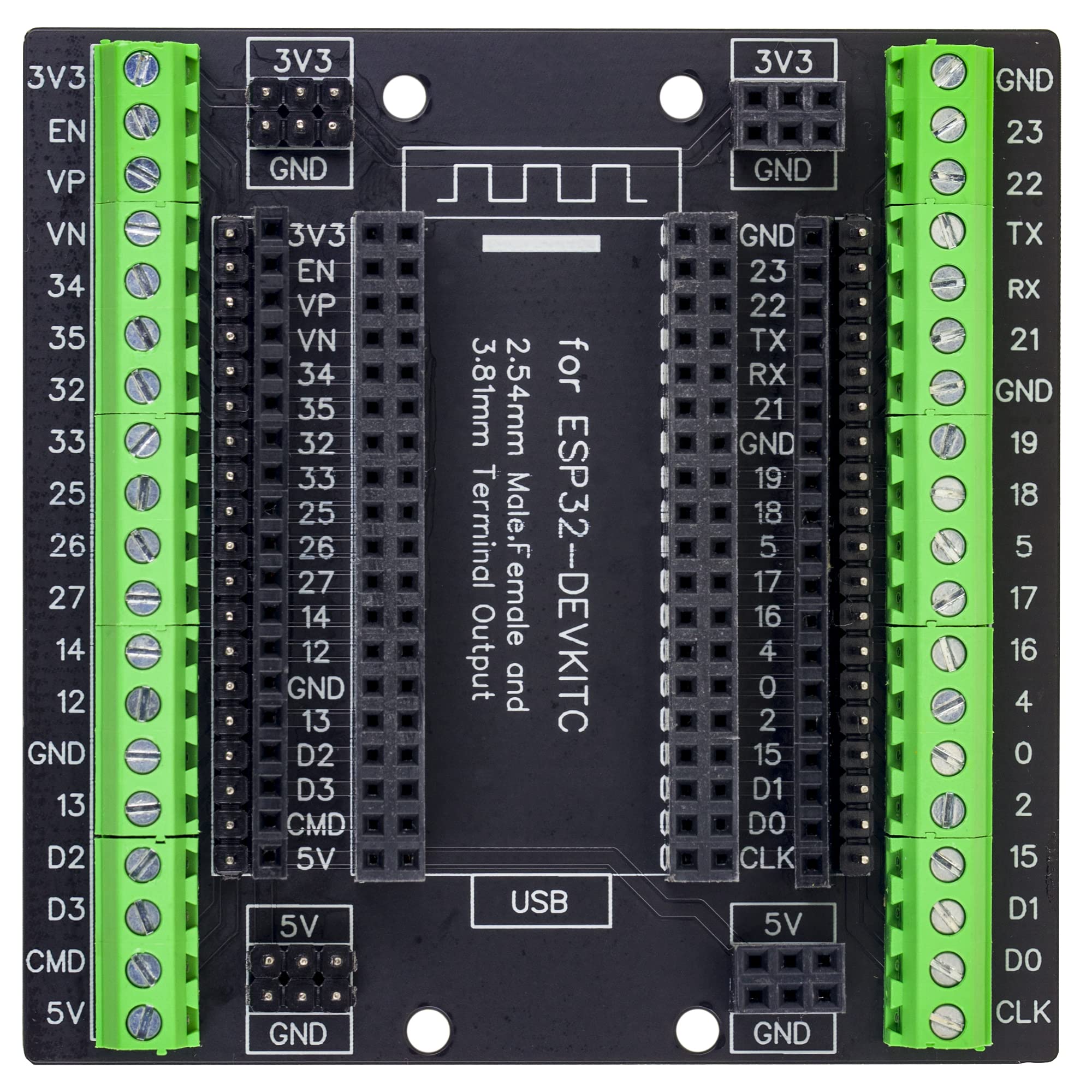 whiteeeen for ESP32 Super Breakout Board 3.81mm / 0.15" Terminal GPIO Expansion Board 3 Types Outputs for ESP32-DevKitC ESP-WROOM-32 Block PCB