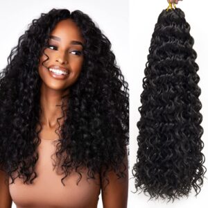 gogo curl curly crochet hair for women water wave crochet hair deep wave braiding hair bohemian crochet braids synthetic hair extensions (18 inch(pack of 6), 1b natural black)