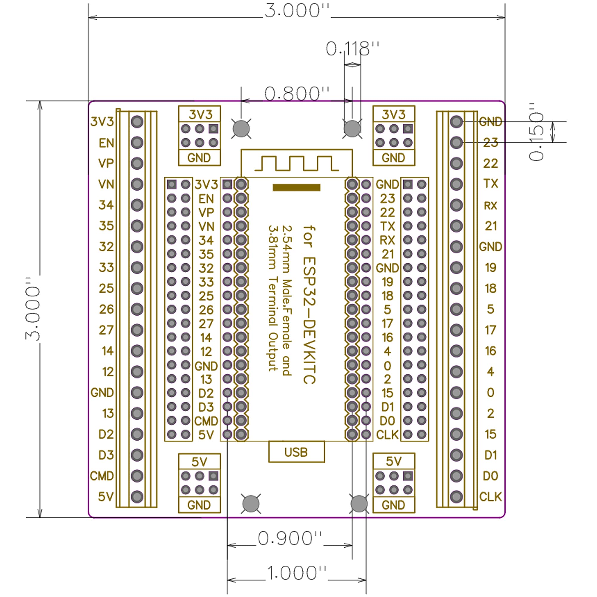 whiteeeen for ESP32 Super Breakout Board 3.81mm / 0.15" Terminal GPIO Expansion Board 3 Types Outputs for ESP32-DevKitC ESP-WROOM-32 Block PCB