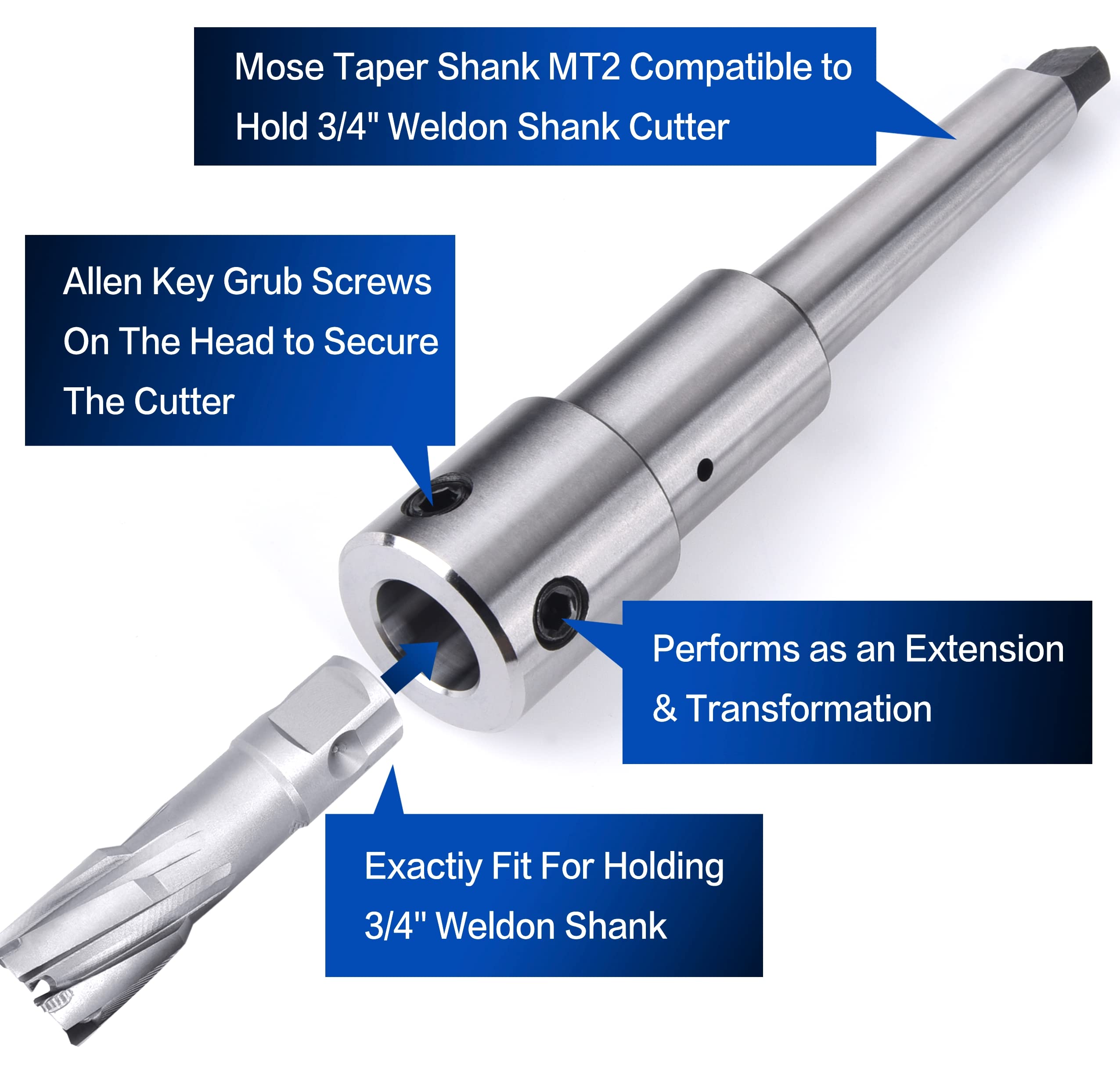 RupXinSplend Annular Cutter Arbor-with-MorseTaper - MT2 to 3/4" Weldon Shank for Annular Cutter Adapter Drill-Use Extension on Drill Press by RupXinSplend