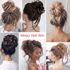 HOOJIH Messy Bun Hair Pieces, 4 Pieces Messy Bun Straight Bun Hair Pieces for Women Wavy Tousled Updo Short Ponytail Hair Extensions Hair Scrunchies Large Bun with Elastic Band - Silver Gray