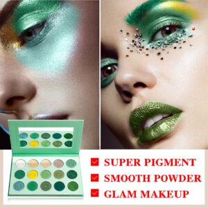 Green Eyeshadow Palette,Eye Shadow Plattet,15 Colors Professional Makeup Palette,Matte Glitter Highly Pigmented Eyeshadow Palette for Eye Makeup, Long Lasting Waterproof Colorful Eye Shadow Powder