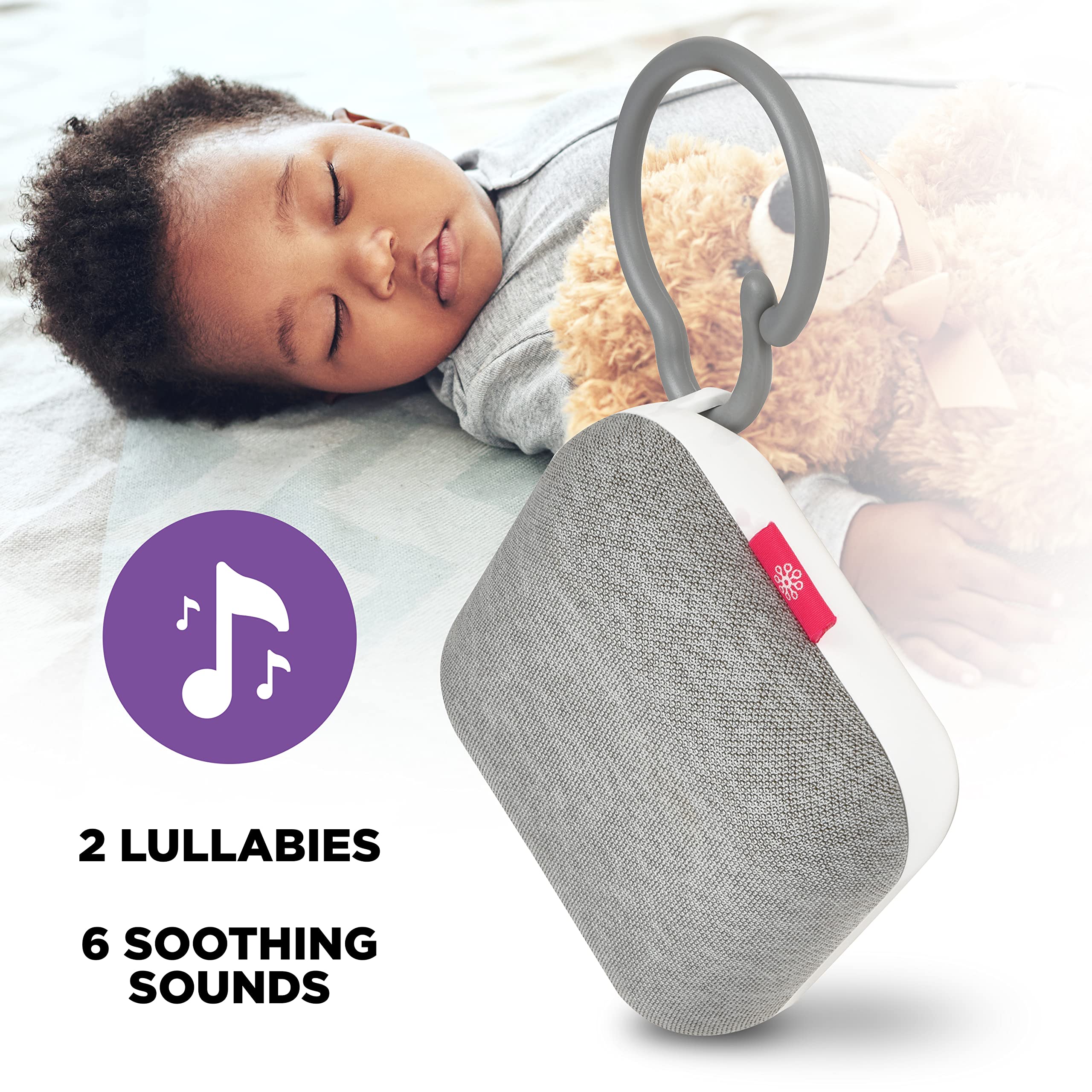 Project Nursery Portable Sound Soother for Baby, White Noise Sound Machine and Sleep Soother with 8 Calming Sounds and 2 Lullabies, Sleep Timer, Volume Control and Flexible Clip, Gray