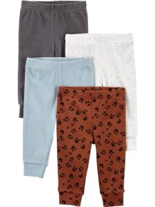 simple joys by carter's baby girls' 4-pack pant, blue/brown animal print/dark grey/white, 6-9 months