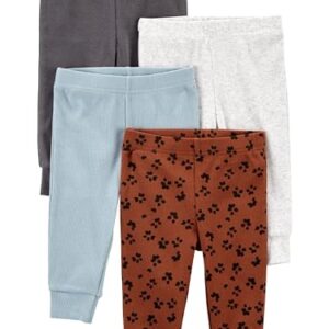 Simple Joys by Carter's Baby Girls' 4-Pack Pant, Blue/Brown Animal Print/Dark Grey/White, 6-9 Months