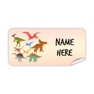 personalized name labels - cute customized designs for both babies and kids - great for school and daycare - easy-to-apply stickers have a glossy finish – waterproof - 42 ct. (dinosaur mix)