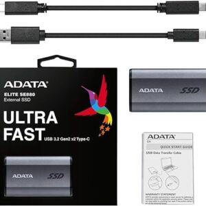 ADATA SE880 1TB - Up to 2000 MB/s- SuperSpeed USB 3.2 Gen 2x2 USB-C External Portable SSD Titanium (AELI-SE880-1TCGY)