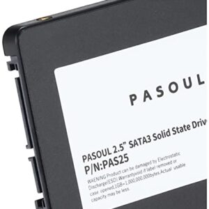 PASOUL SSD 512GB Internal 2.5" SATA 3.0 6GB/s Compliant 3D NAND Max Read 550MB/s Max Write 480MB 7mm Thickness