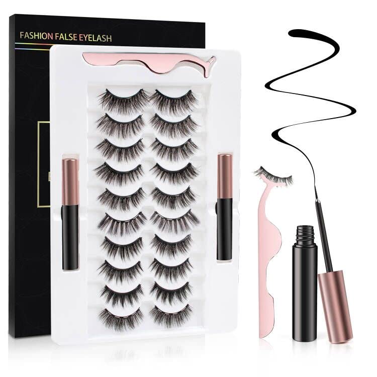 Magnetic Eyelashes Kit, False Eyelashes Natural Look, Magnetic Eyelashes with Eyeliner, 2 Magnetic Eyeliners & Tweezers