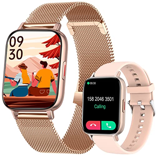 Smart Watch for Women with Bluetooth(Answer/Receive Call) 1.7" Fitness Trackers with Heart Rate Sleep Monitor Waterproof Step Counter Watch for iOS Android (Rose Gold)