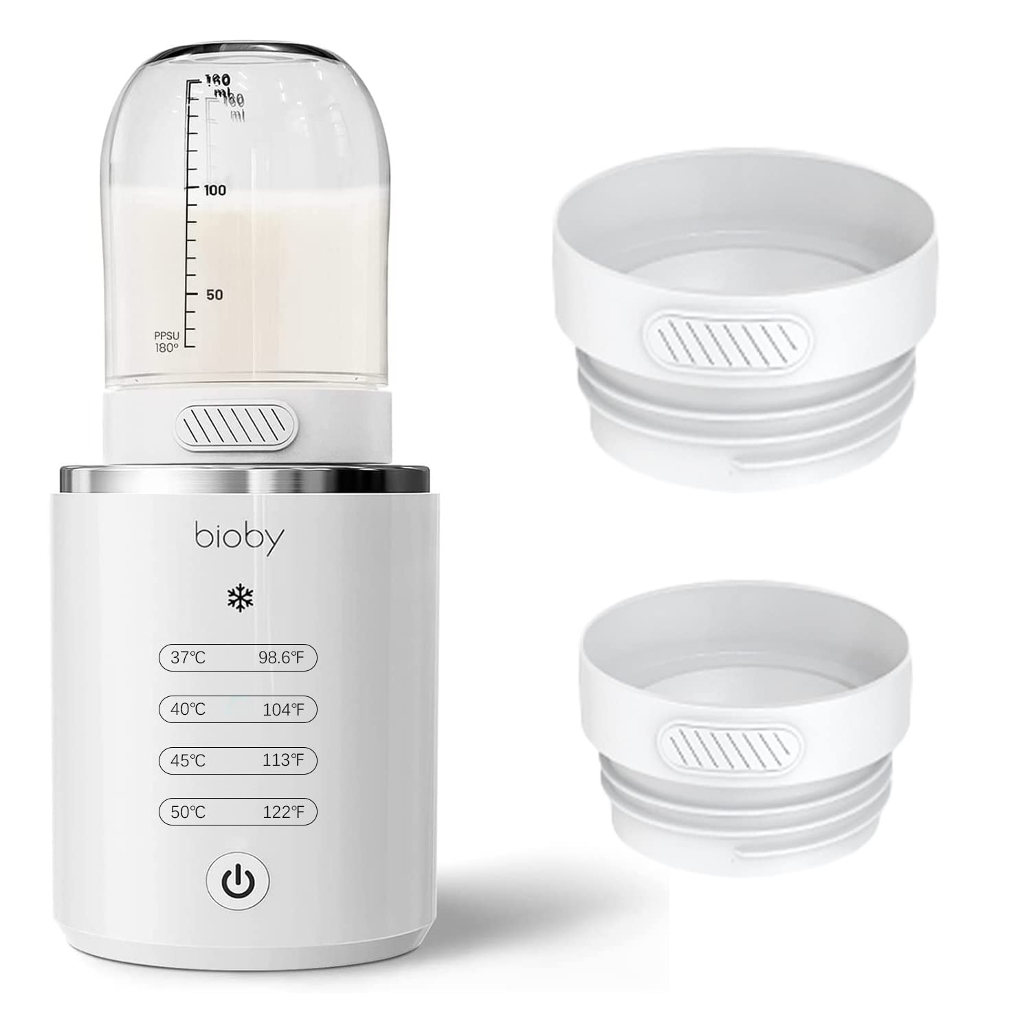 Bioby Portable Bottle Warmer, Baby Bottle Warmer with 3 Adapters, 3 Min Fast Heating for Breastmilk, Formula and Water, Accurate Temperature Control, Travel Bottle Warmer On The Go