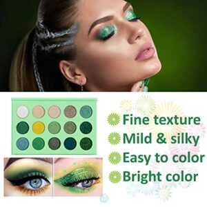 Green Eyeshadow Palette,Highly Pigmented Matte Glitter Eyeshadow,15 Shades Colorful Metallic Glitter Matte Eye Shadow Palette,Long Wear Green Emerald Yellow Makeup Palette Eyeshadow Forest for Women