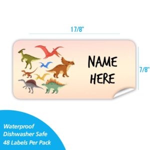 Personalized Name Labels - Cute Customized Designs for Both Babies and Kids - Great for School and Daycare - Easy-to-Apply Stickers Have a Glossy Finish – Waterproof - 42 ct. (Dinosaur Mix)